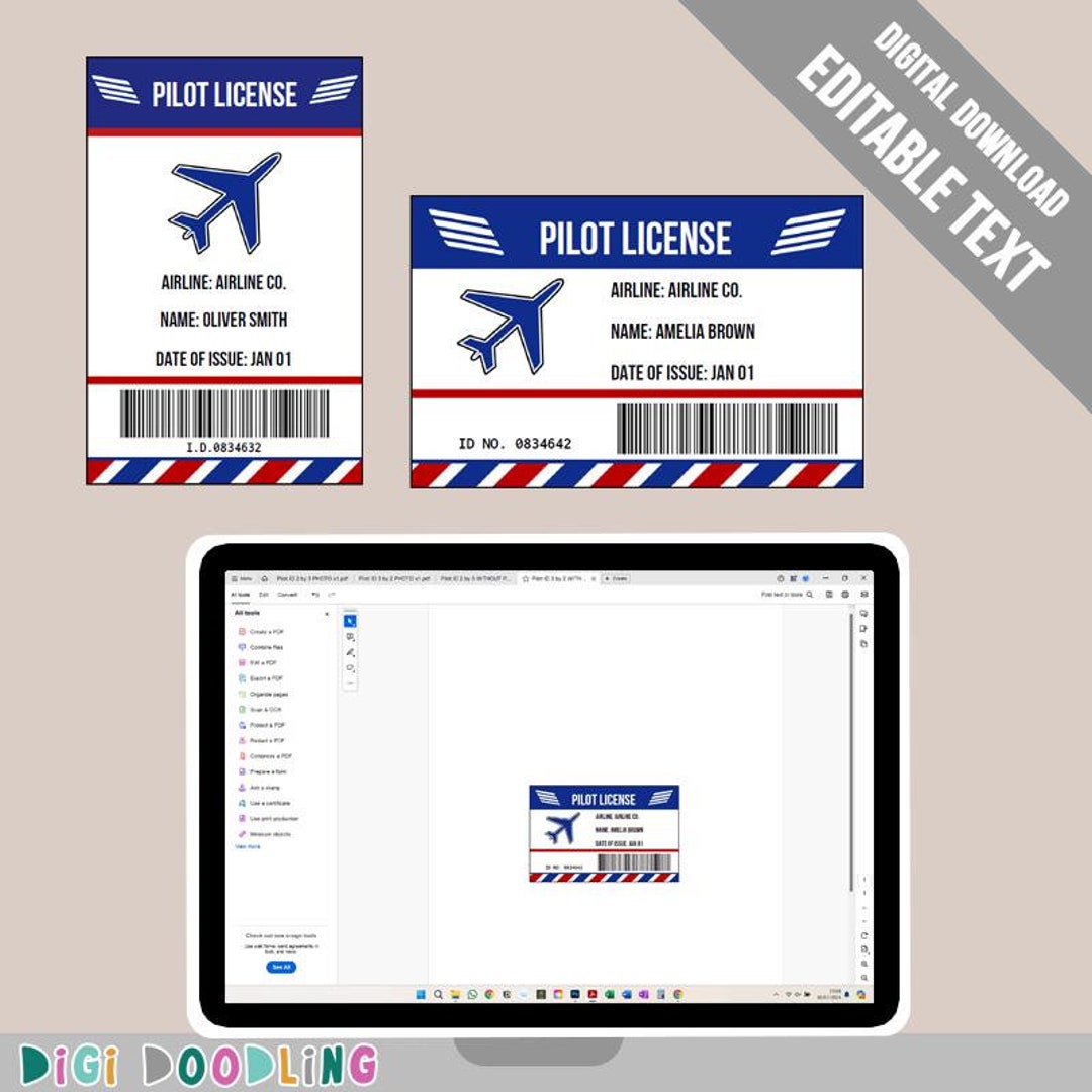 Printable Pilot ID Badge Template: Airplane Party Favors (editable PDF ...