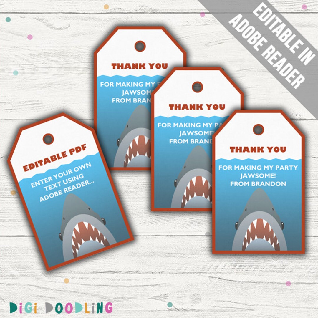Shark Party Favor Bag Tags. Printable PDF EDITABLE. Instant Download ...