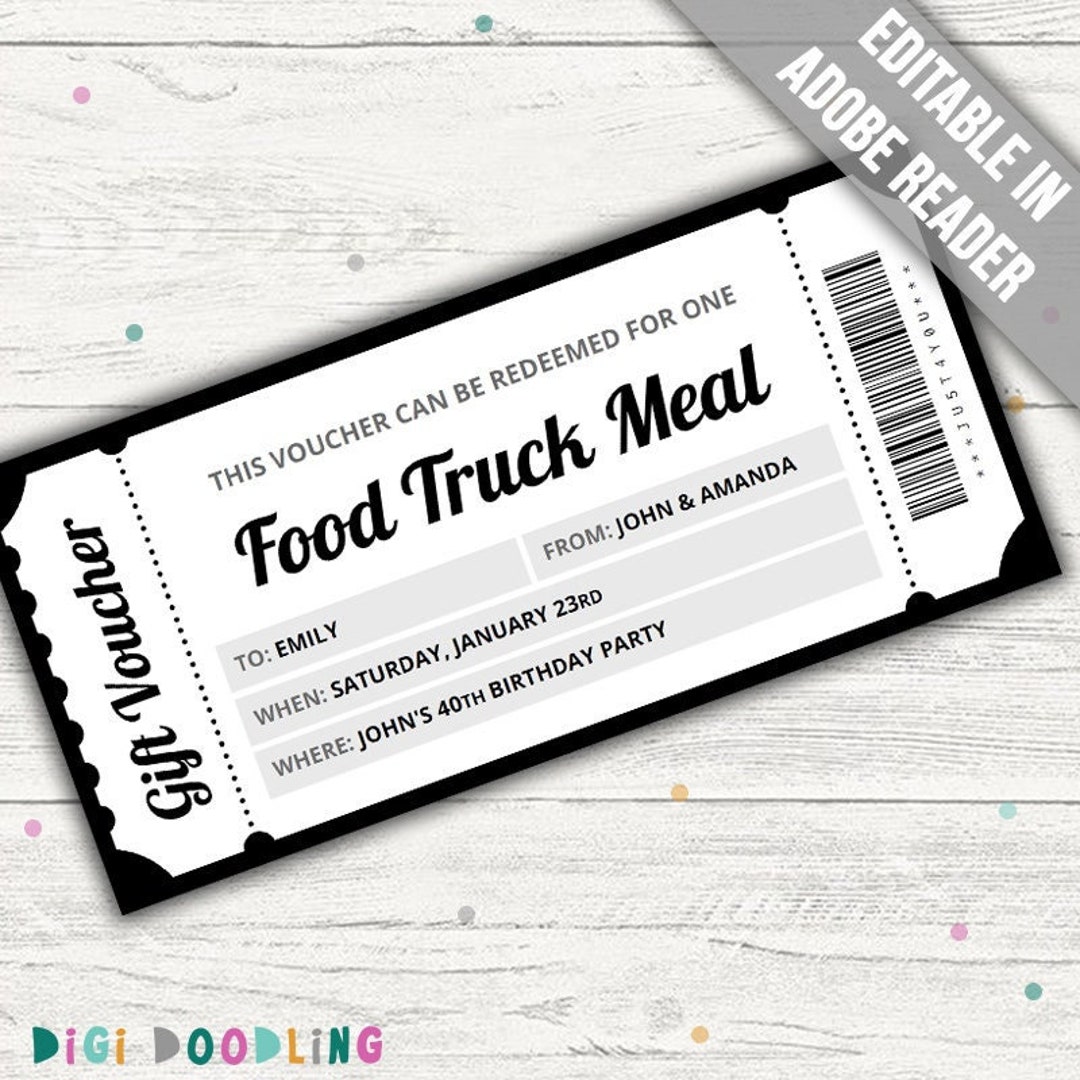 Food Truck Meal Ticket Template Food Truck Gift Voucher Food Truck