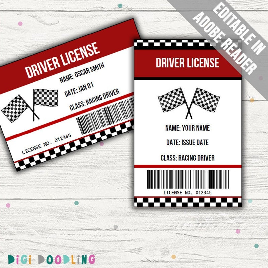 Race Car Driver License Template. Race Driver Costume. Race Car Party ...