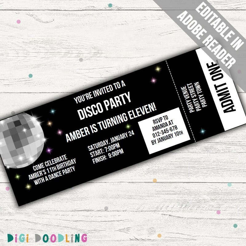 Disco Birthday Ticket Template: Dance Party Invitation Editable PDF - Etsy