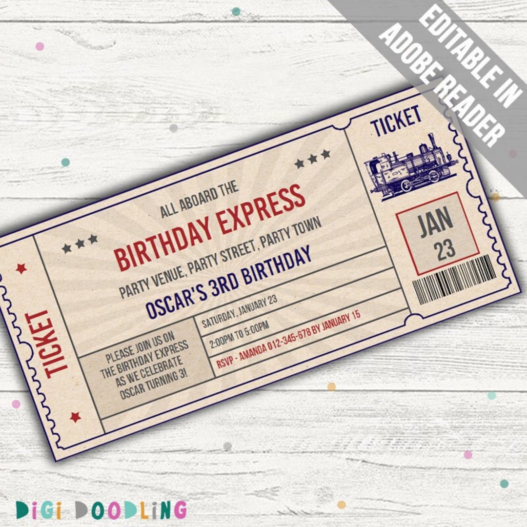 Train Ticket Birthday Invitation Template: Editable Ticket (PDF) - Etsy