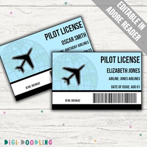 Pilot License Template. Airplane Birthday Party Favors. Airplane Party ...