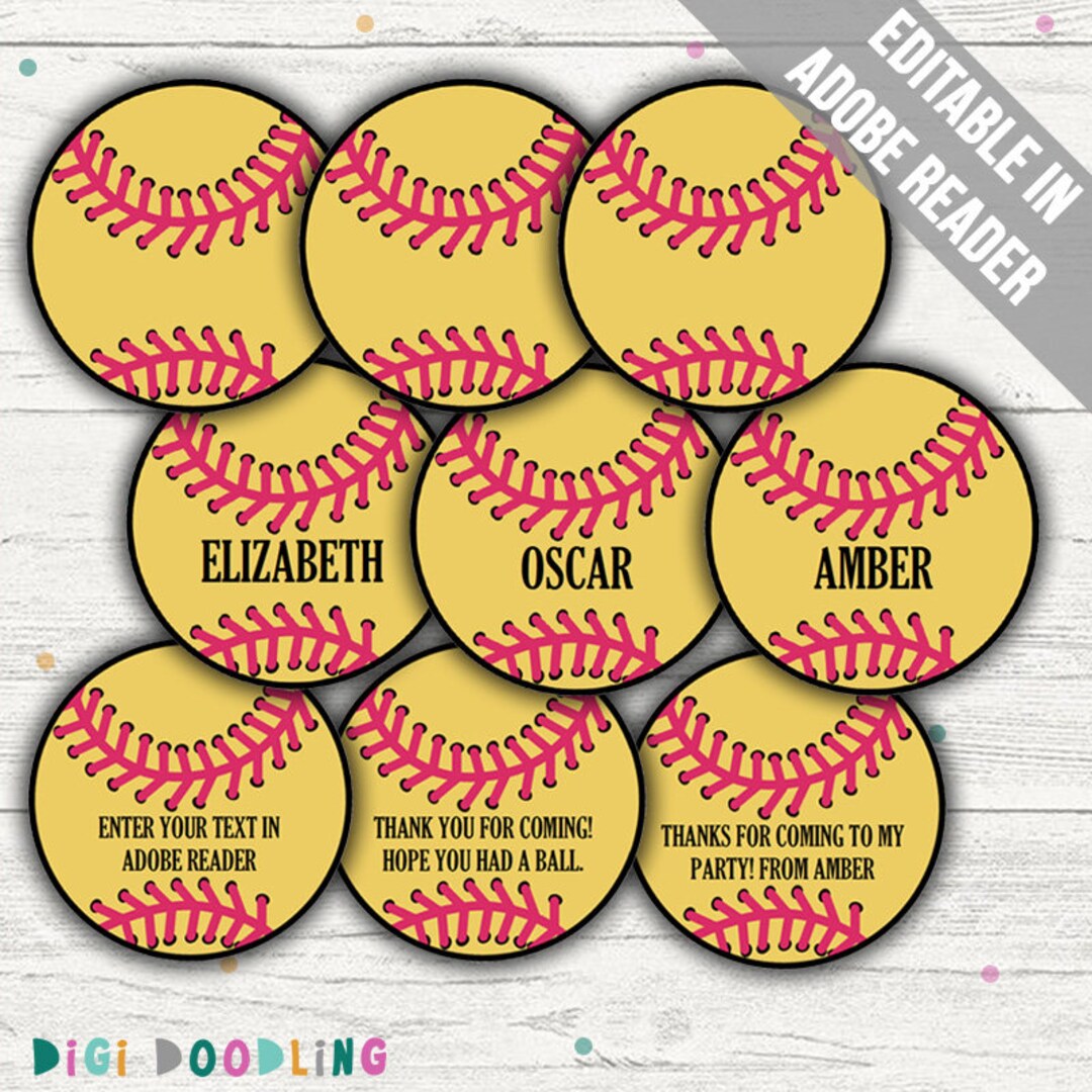 Softball Tags (softball Favor Tags/ Party Decor). Printable PDF ...