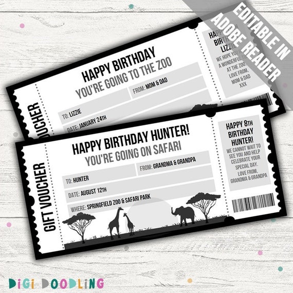 Zoo Ticket. Safari Tickets. Zoo Birthday Ticket. Surprise - Etsy