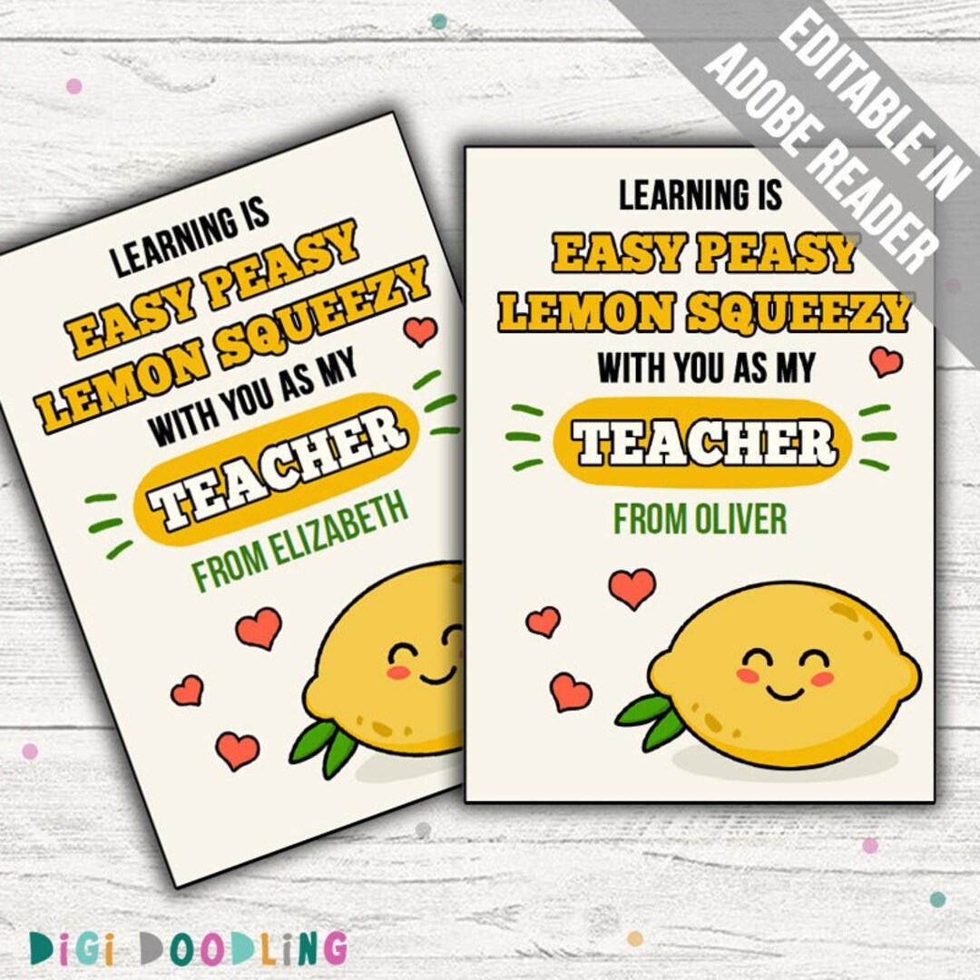 Lemonade Teacher Gift Tag. Easy Peasy Lemon Squeezy Tag. Printable ...