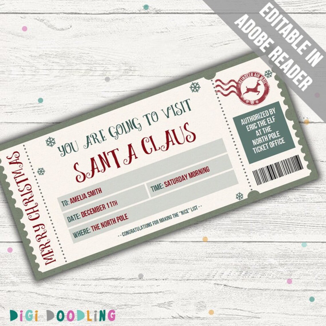 Santa Ticket Printable. Santa's Grotto Ticket Template. - Etsy
