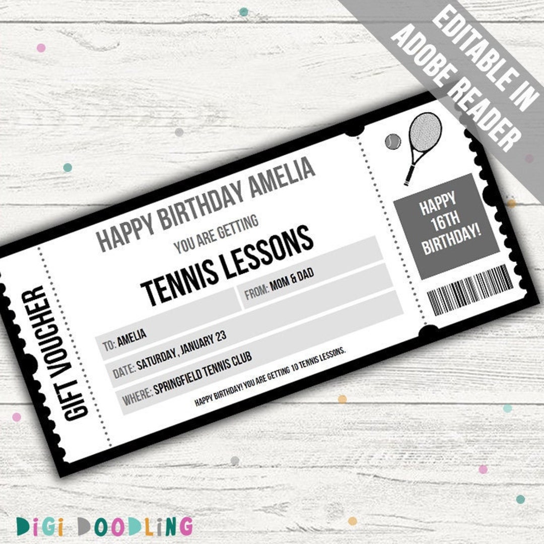 Tennis Lessons Gift Voucher Template. Tennis Lessons Voucher. Tennis ...