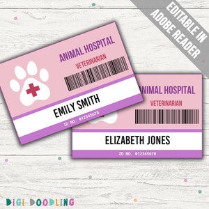 Veterinarian ID Badge Template PINK. Veterinarian Pretend Play ...