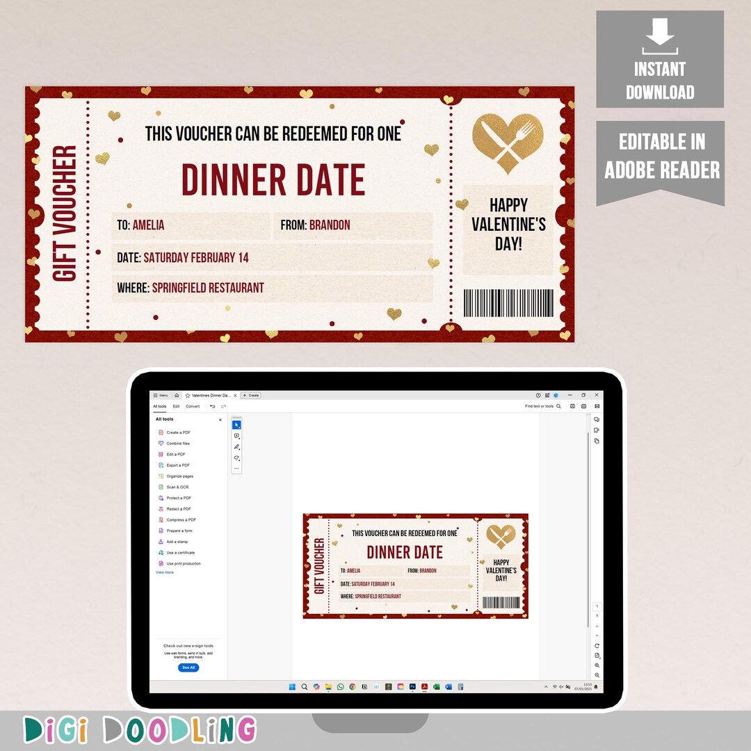 Valentine Dinner Date Voucher Template. Printable Dinner Date Coupon ...