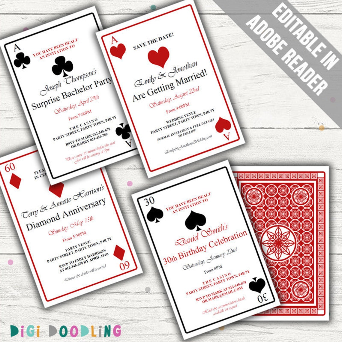 Playing Cards Invitations casino Birthday Wedding | Etsy