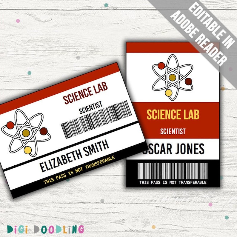 Printable Scientist ID Badge Template: Science Party Favors (editable ...