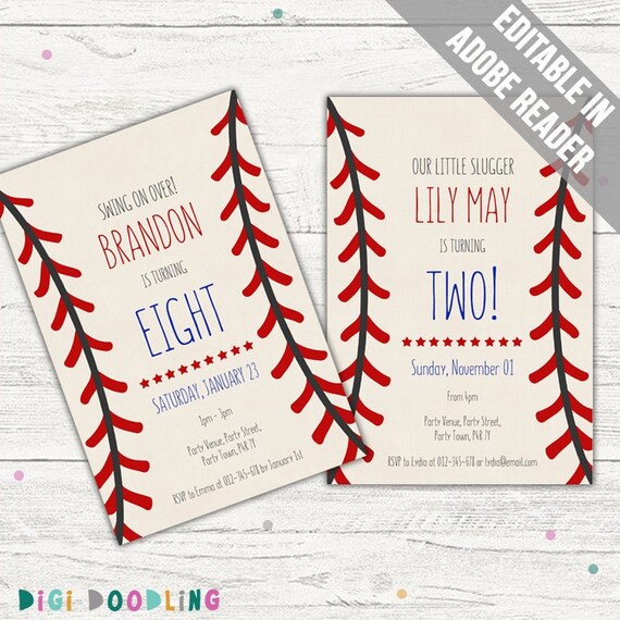 Editable Baseball Invitations Editable Baseball Birthday Invitation,