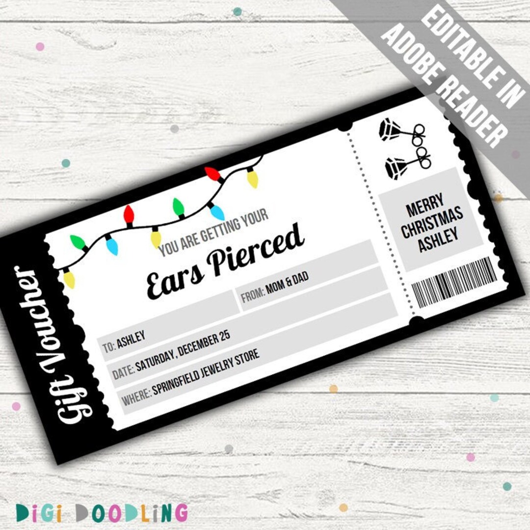 Christmas Ear Piercing Voucher Template. Printable Ear Piercing Gift ...