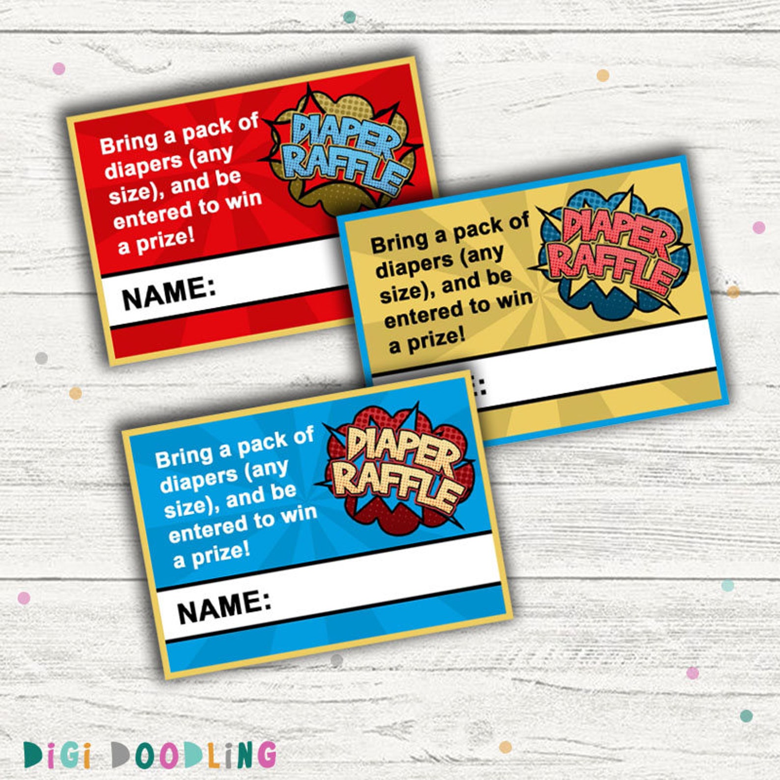 Superhero Diaper Raffle Tickets Printable baby Shower - Etsy