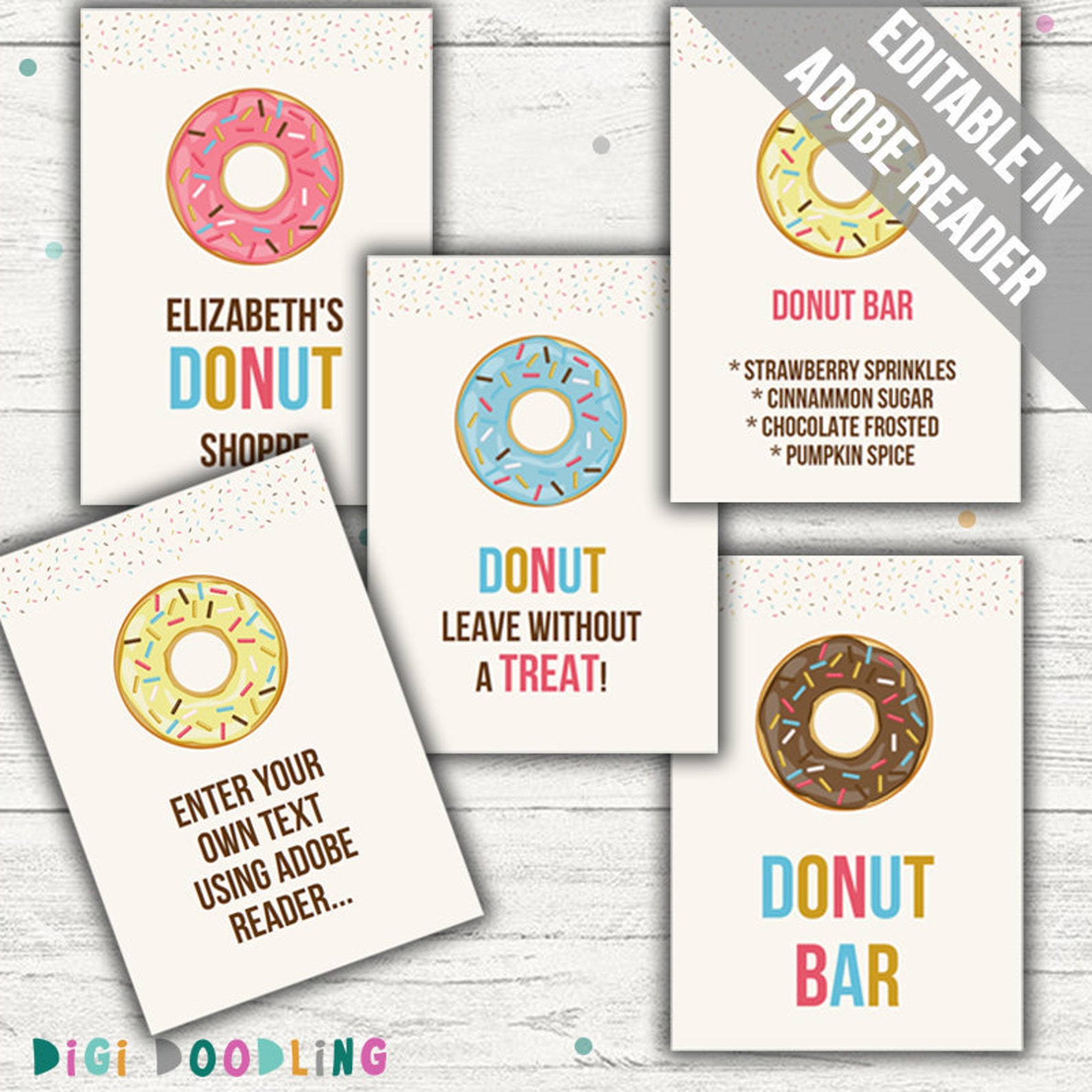 Donut Party Signs editable in Adobe Reader. Printable. - Etsy