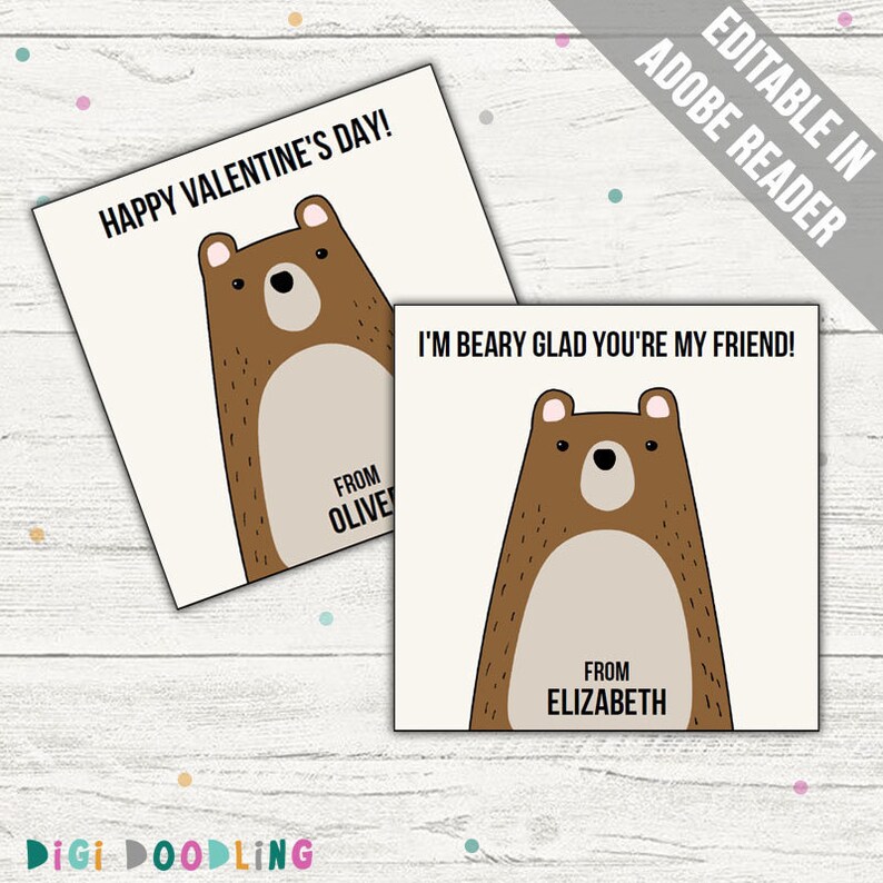 Bear Valentine's Card for Kids. Valentine's Card - Etsy