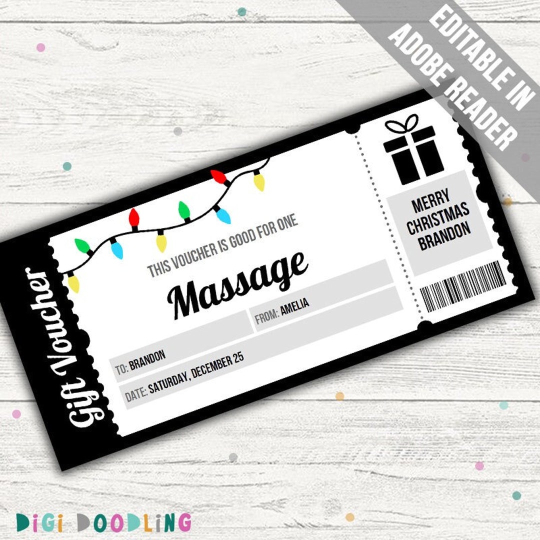 Christmas Massage Ticket Template. Massage Voucher. Massage Gift ...