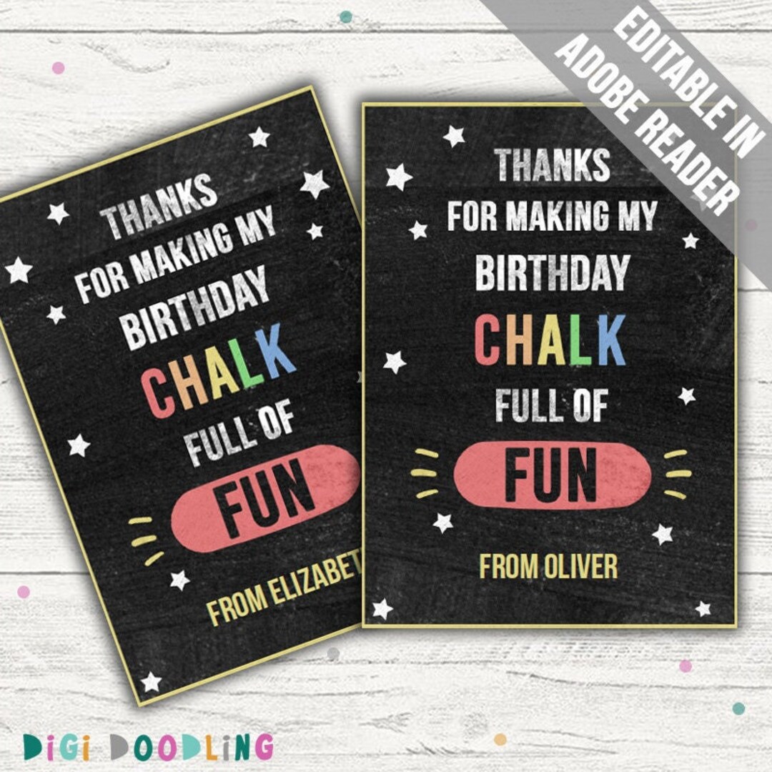Printable Sidewalk Chalk Party Favor Tags Template. Chalk Full of Fun ...