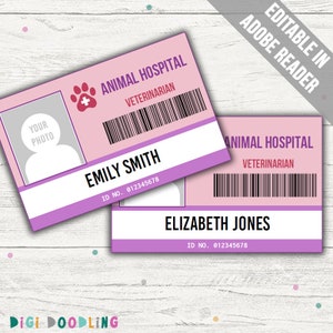 Veterinarian ID Badge Template PINK. Veterinarian Pretend Play ...