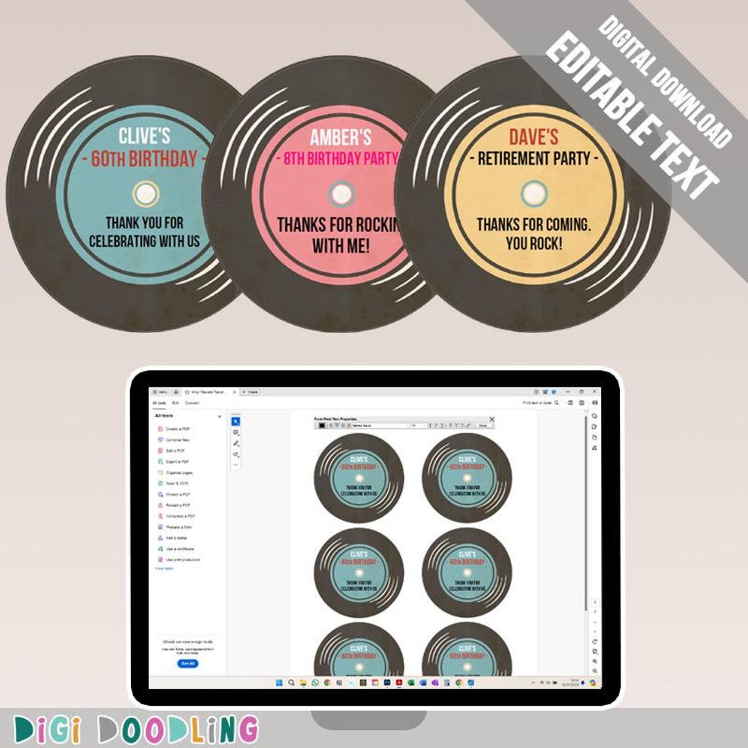 Printable Vinyl Record Favor Tags. Vinyl Record Party Decorations ...