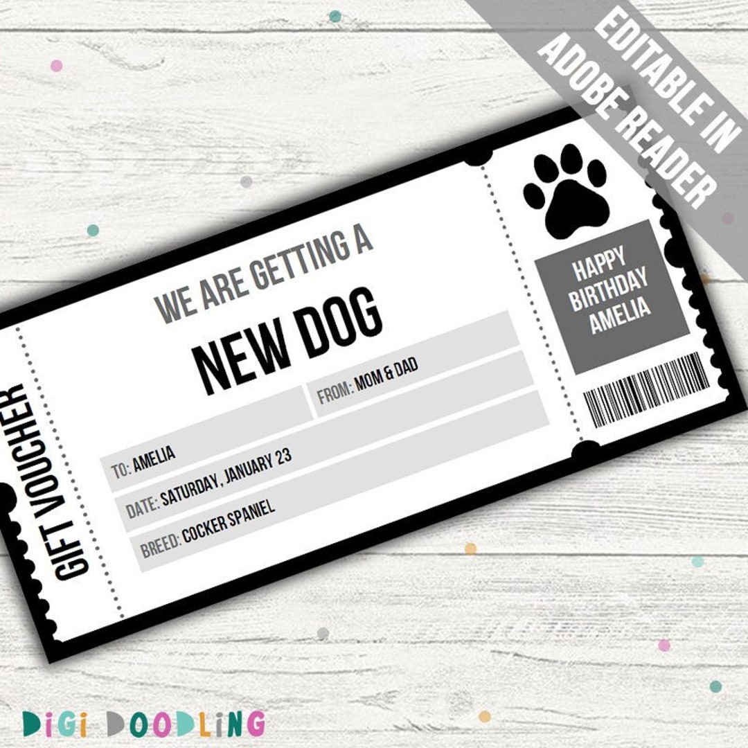 Surprise New Puppy Gift Voucher Template. Printable Surprise New Dog ...