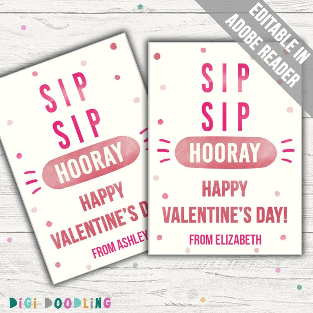 Straw Valentine Tag Printable. Sip Sip Hooray Tag. Straw Valentine Kids ...