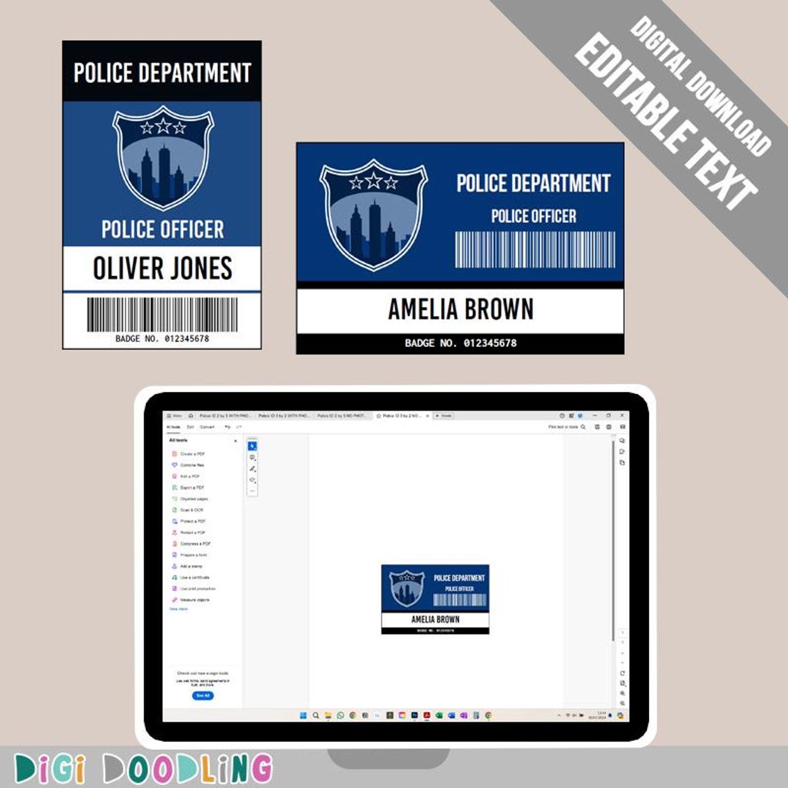 Printable Police ID Badge Template: Editable Pretend Play Name Tag ...