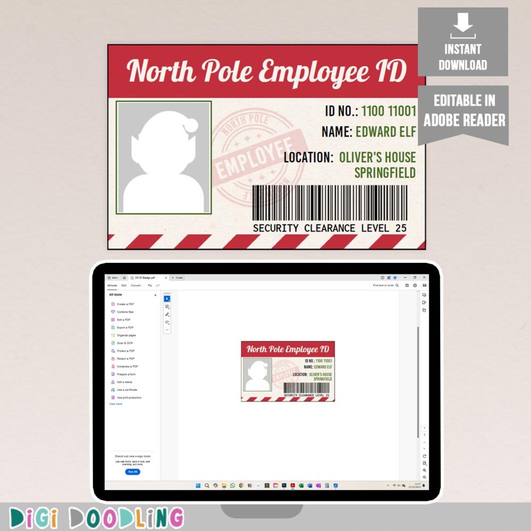 Printable Elf ID Badge Template: Editable North Pole Employee Card ...