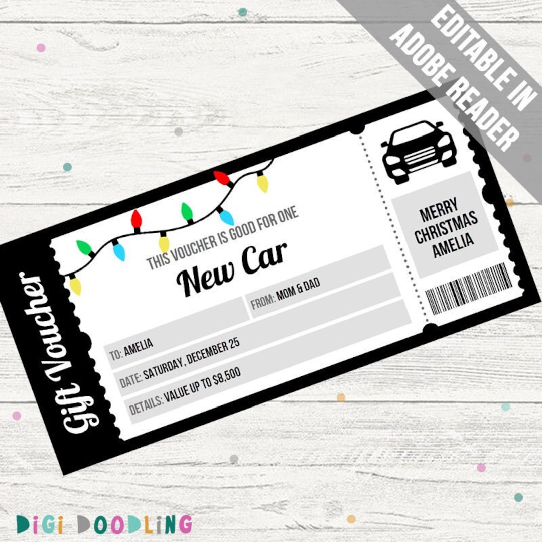 Christmas New Car Gift Voucher Template (printable PDF) - Etsy