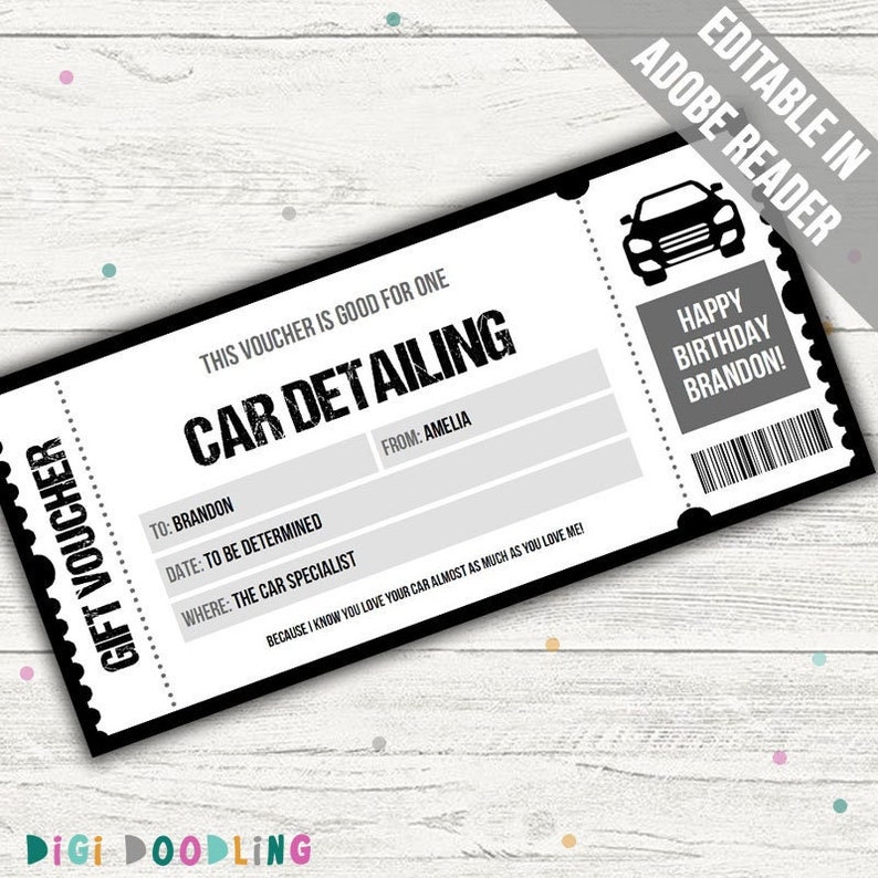 Printable Car Detailing Gift Certificate: Editable Voucher Template ...