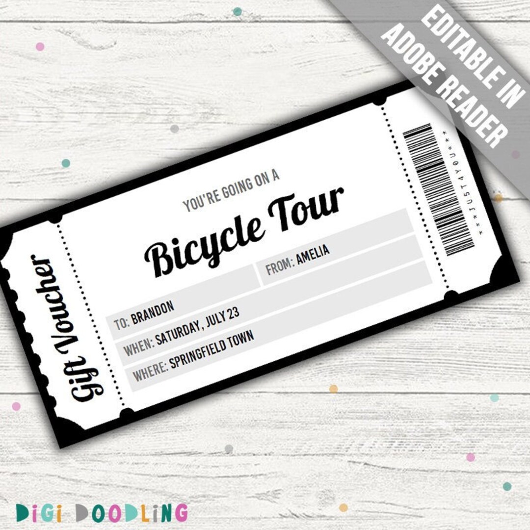 Bicycle Tour Voucher Template. Printable Cycle Tour Gift Voucher. Bike ...