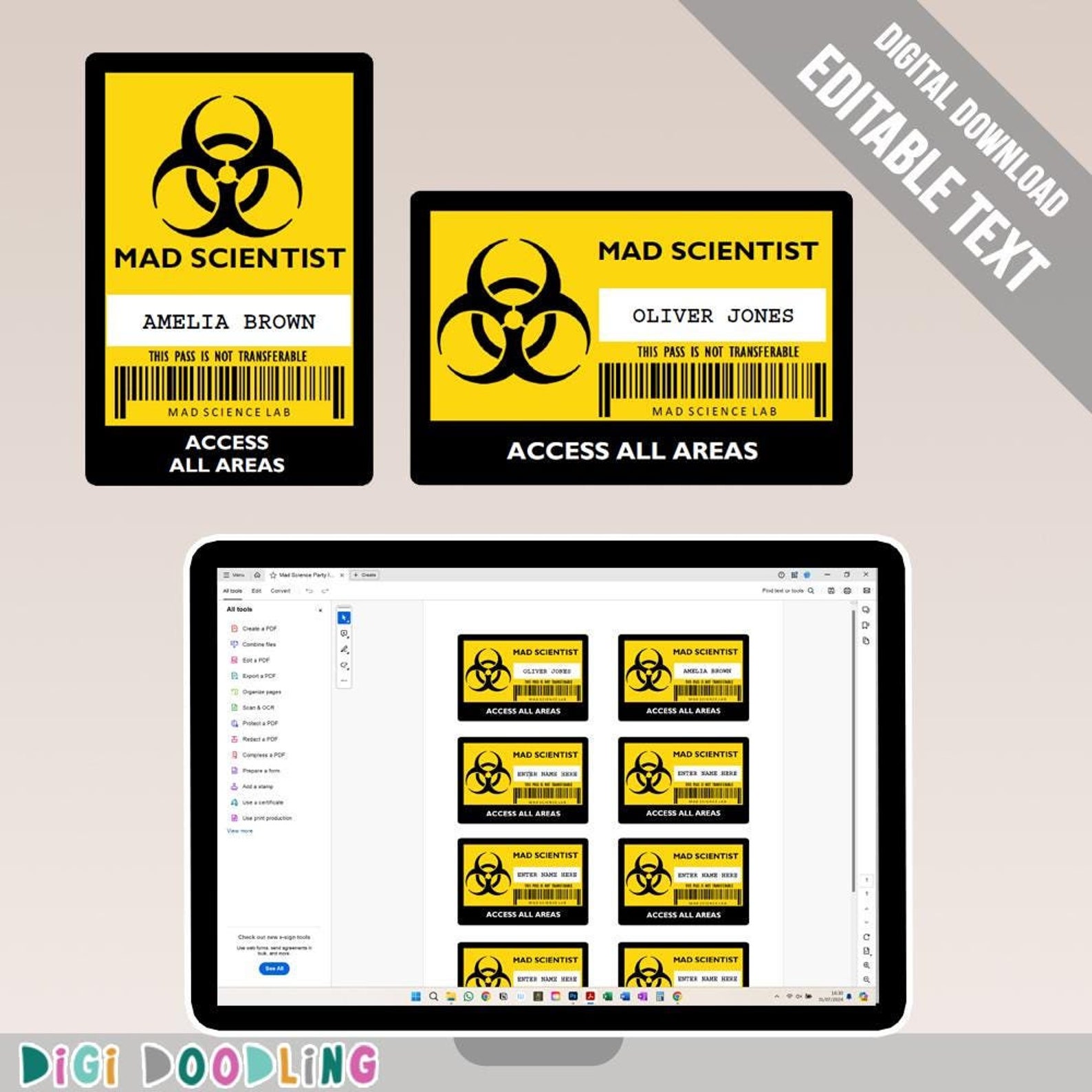 Printable Mad Scientist ID Badge Template: Editable Name Tag (digital ...