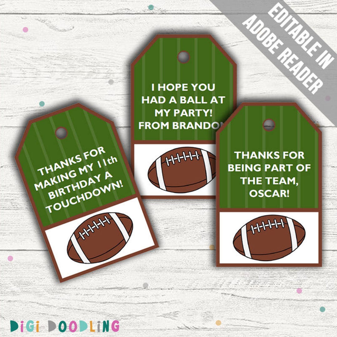 Football Party Favor Tags. Football Thank You Tags. Football Birthday ...