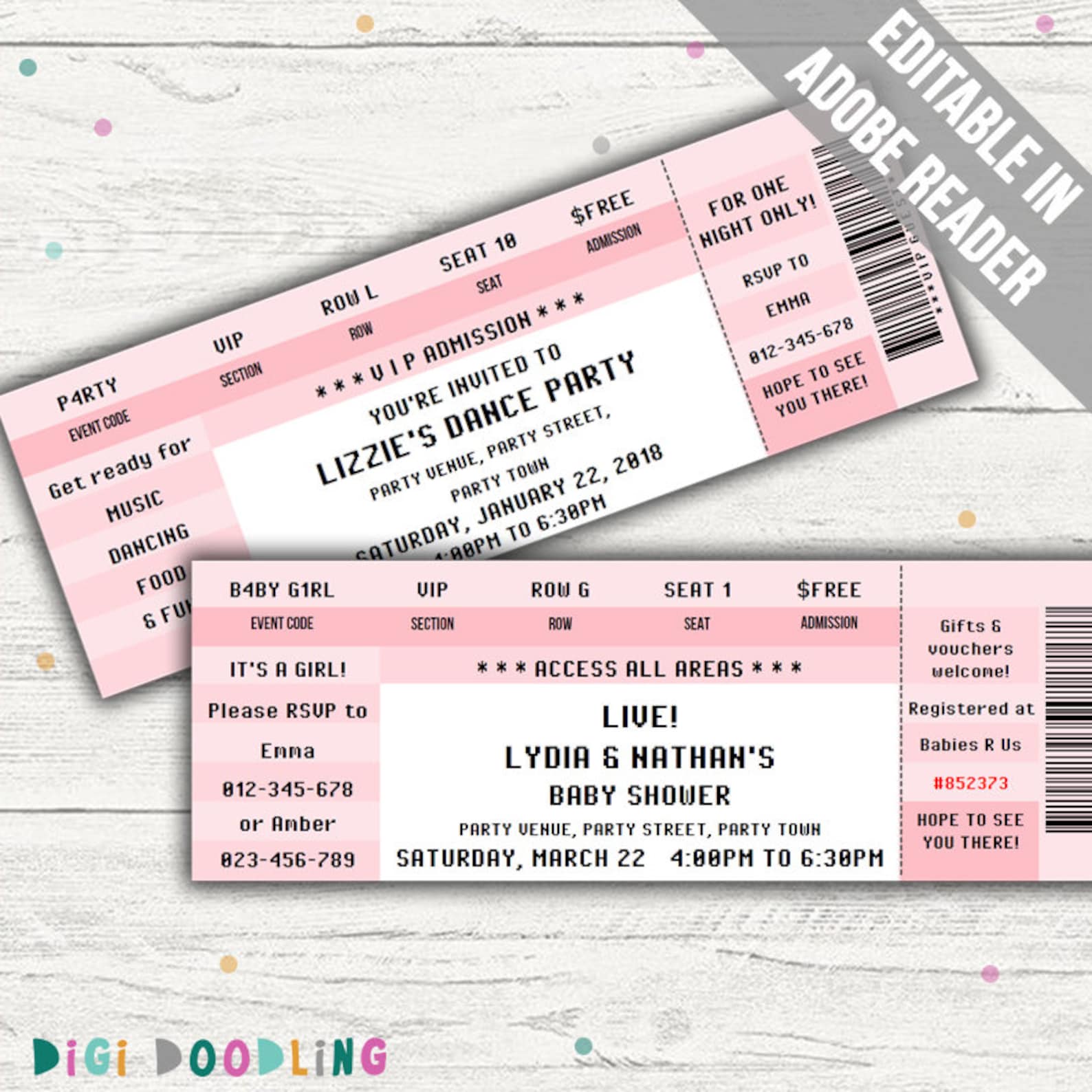Ticket Invitation Template birthday Party/ Baby Shower/ | Etsy
