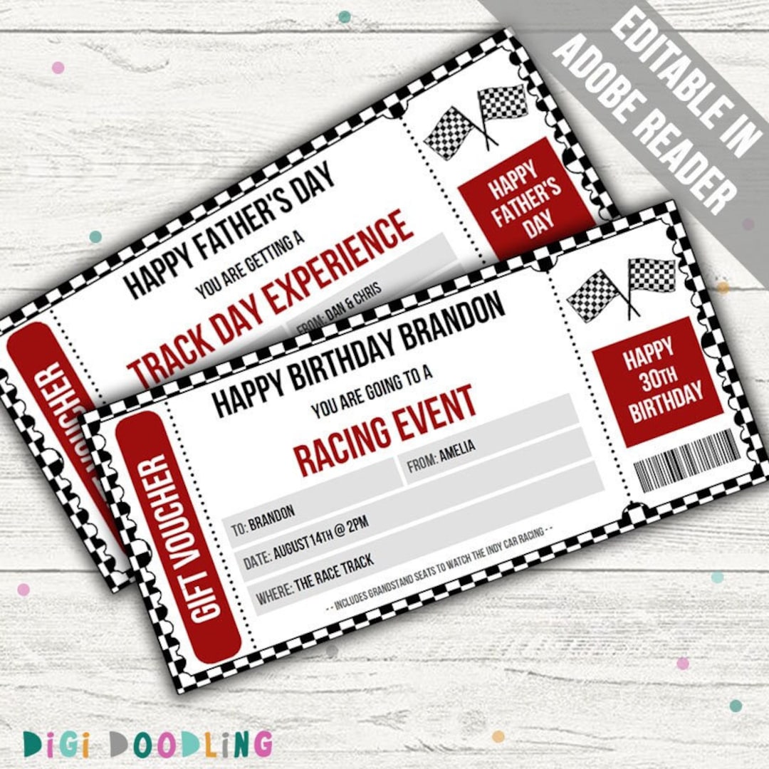 Racing Experience Ticket Template: Printable Gift Voucher (editable PDF ...