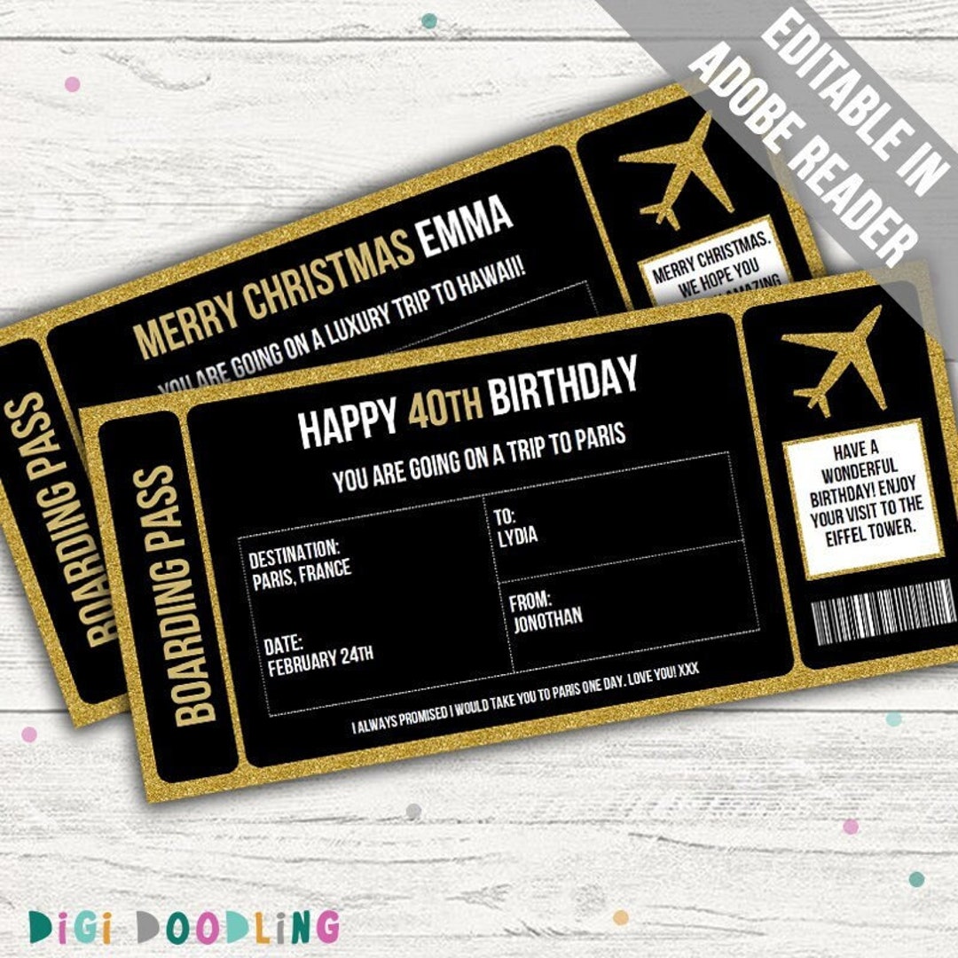 Surprise Trip Boarding Pass. Surprise Trip Ticket Template. Black ...