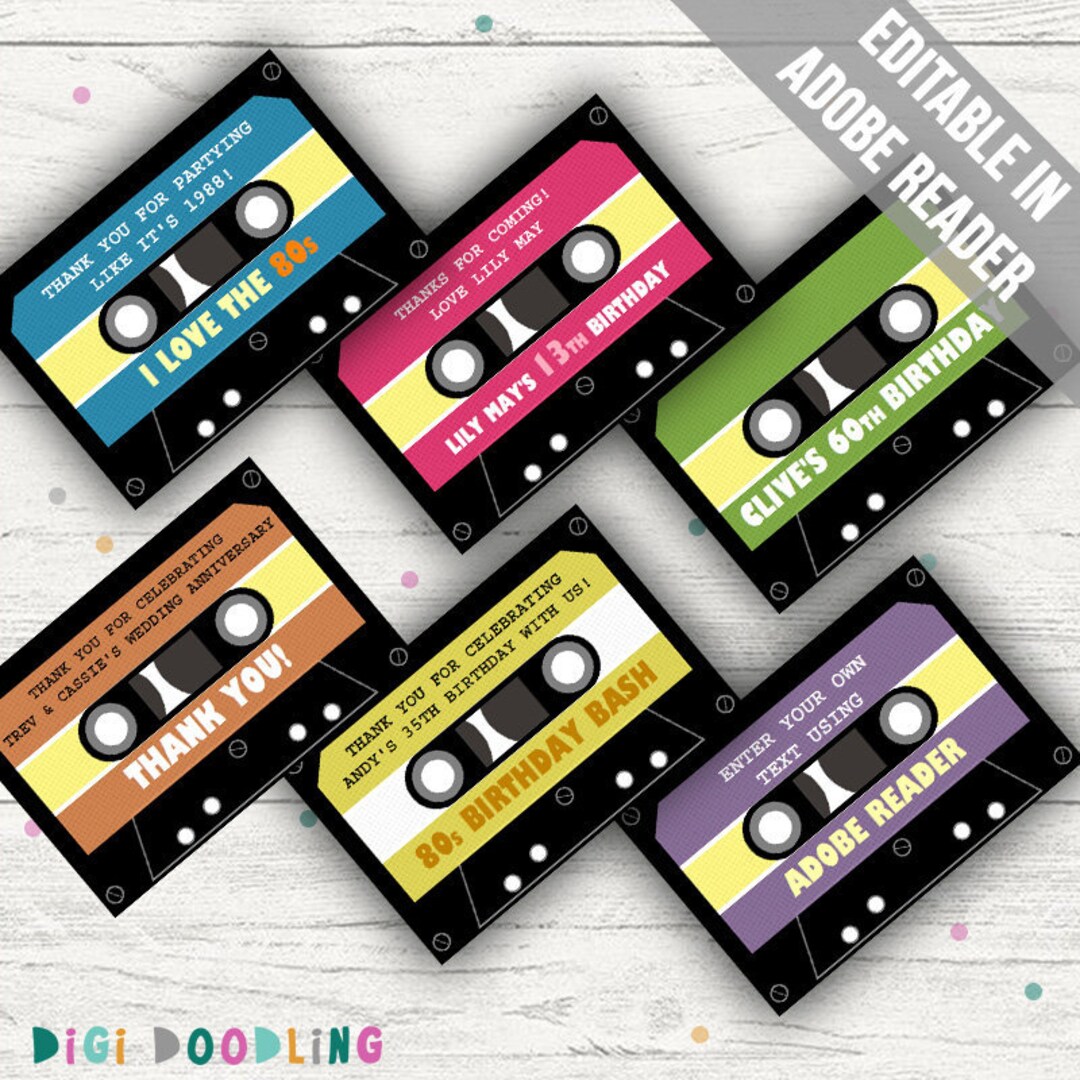 Printable Cassette Tape Tags favor Tags/ Thank You Tags/ Thank You ...