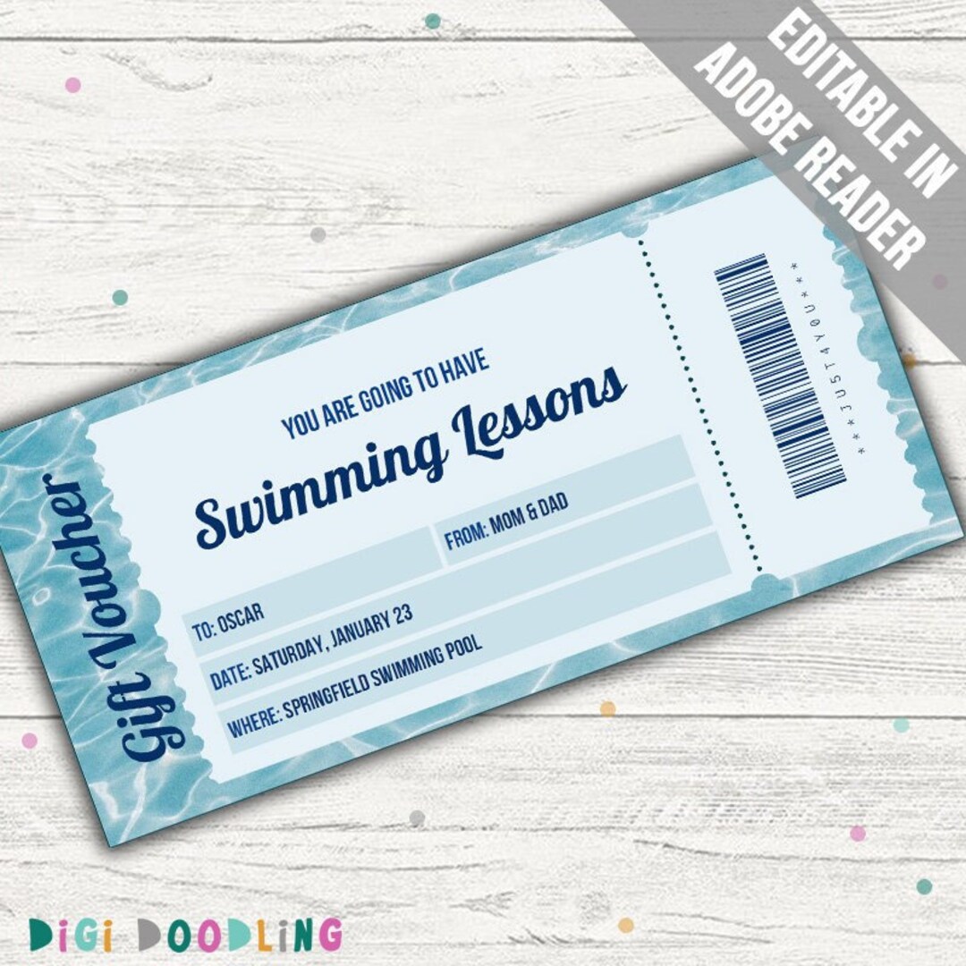 Swimming Lessons Gift Voucher Template: Editable PDF - Etsy