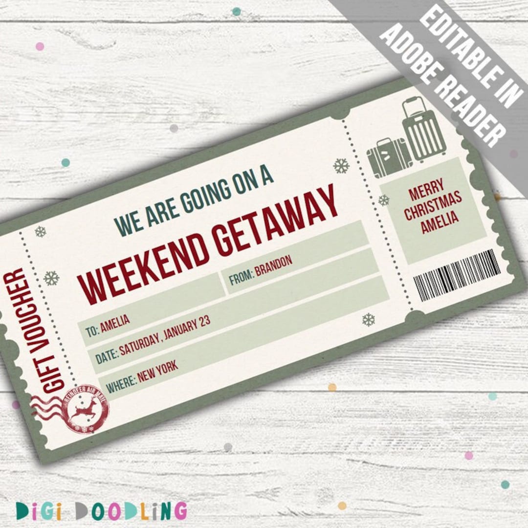 Christmas Weekend Getaway Voucher Template. Surprise Weekend Away ...