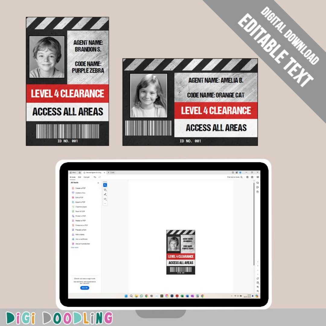 Printable Secret Agent ID Badge Template: Editable DIY Spy Costume Name ...