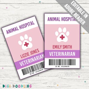 Veterinarian ID Badge Template PINK. Veterinarian Pretend Play ...