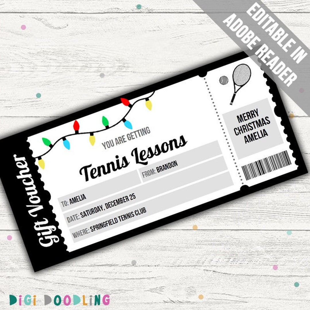 Printable Christmas Tennis Lessons Gift Voucher Template: Editable PDF ...