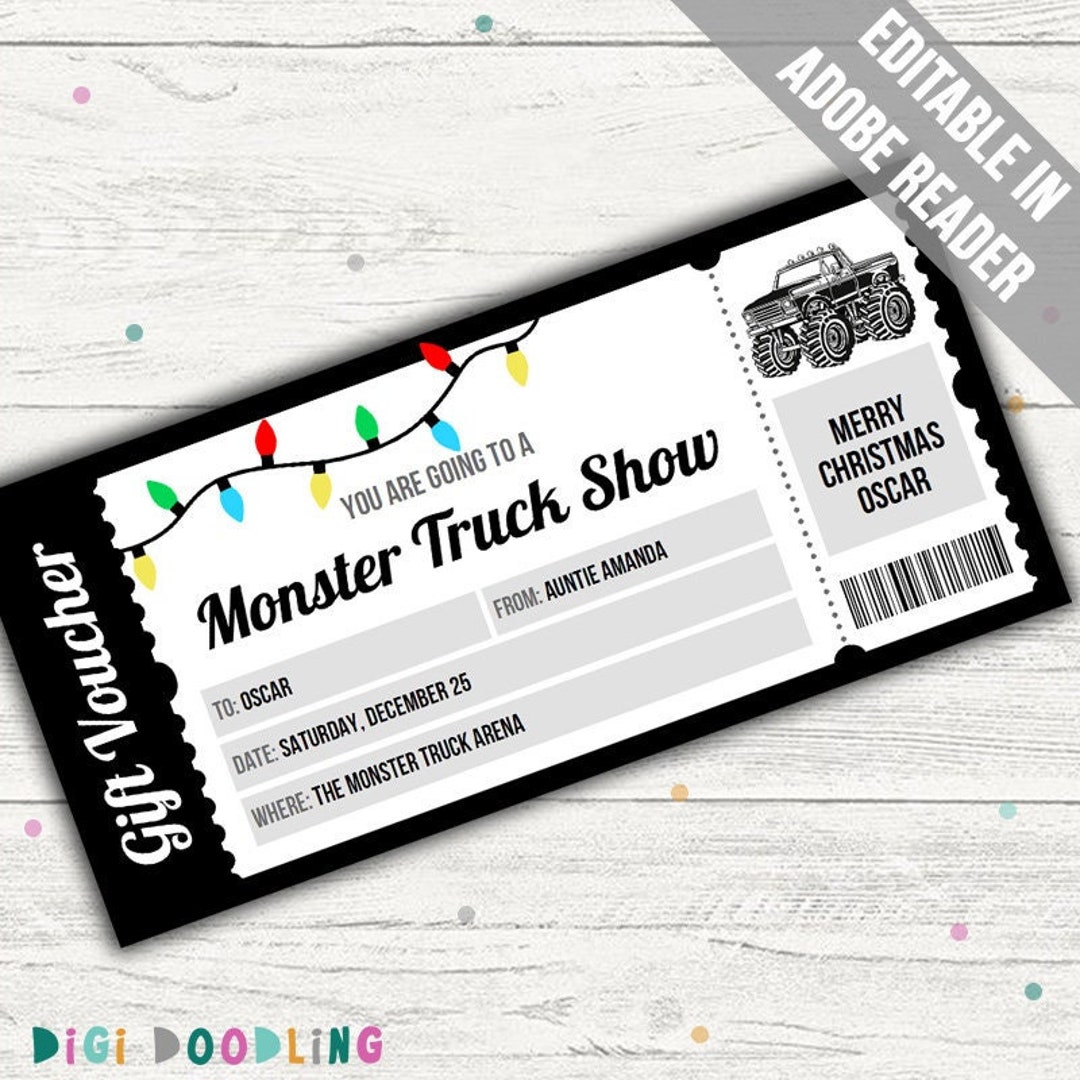 Christmas Monster Truck Ticket Template. Monster Truck Gift Voucher ...