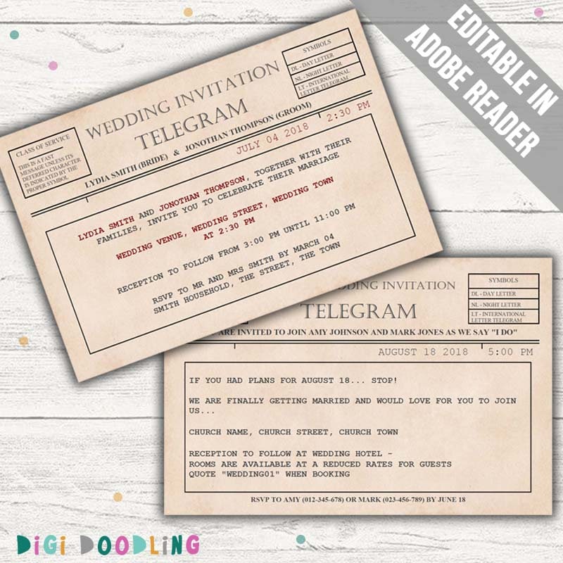 Telegram Invitation Template Baby Shower Wedding Birthday | Etsy
