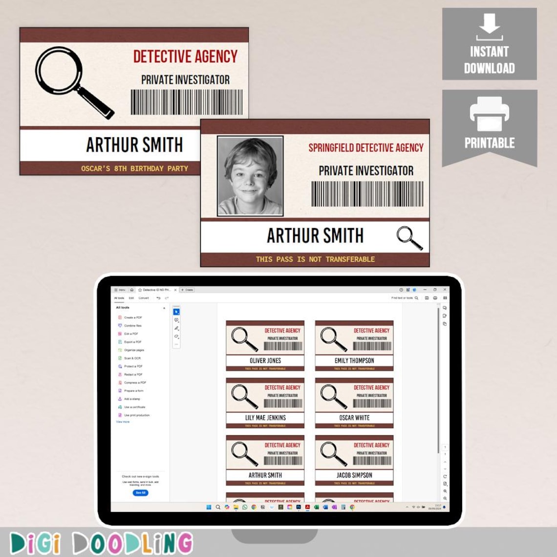 Printable Detective ID Badge Template: DIY Costume Name Tag (editable ...