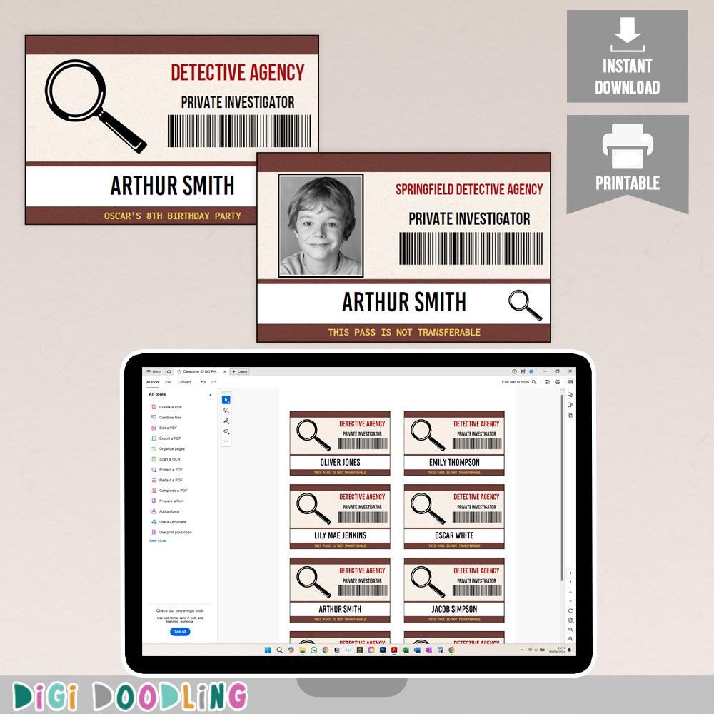 Printable Detective ID Badge Template: DIY Costume Name Tag (editable ...