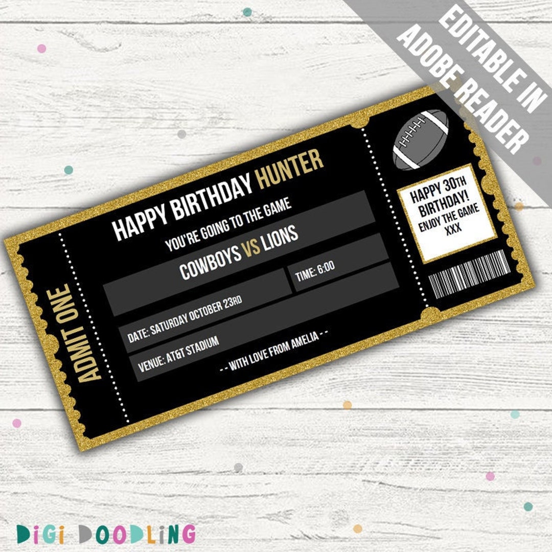 Surprise Football Ticket american Football. Editable Surprise Football ...