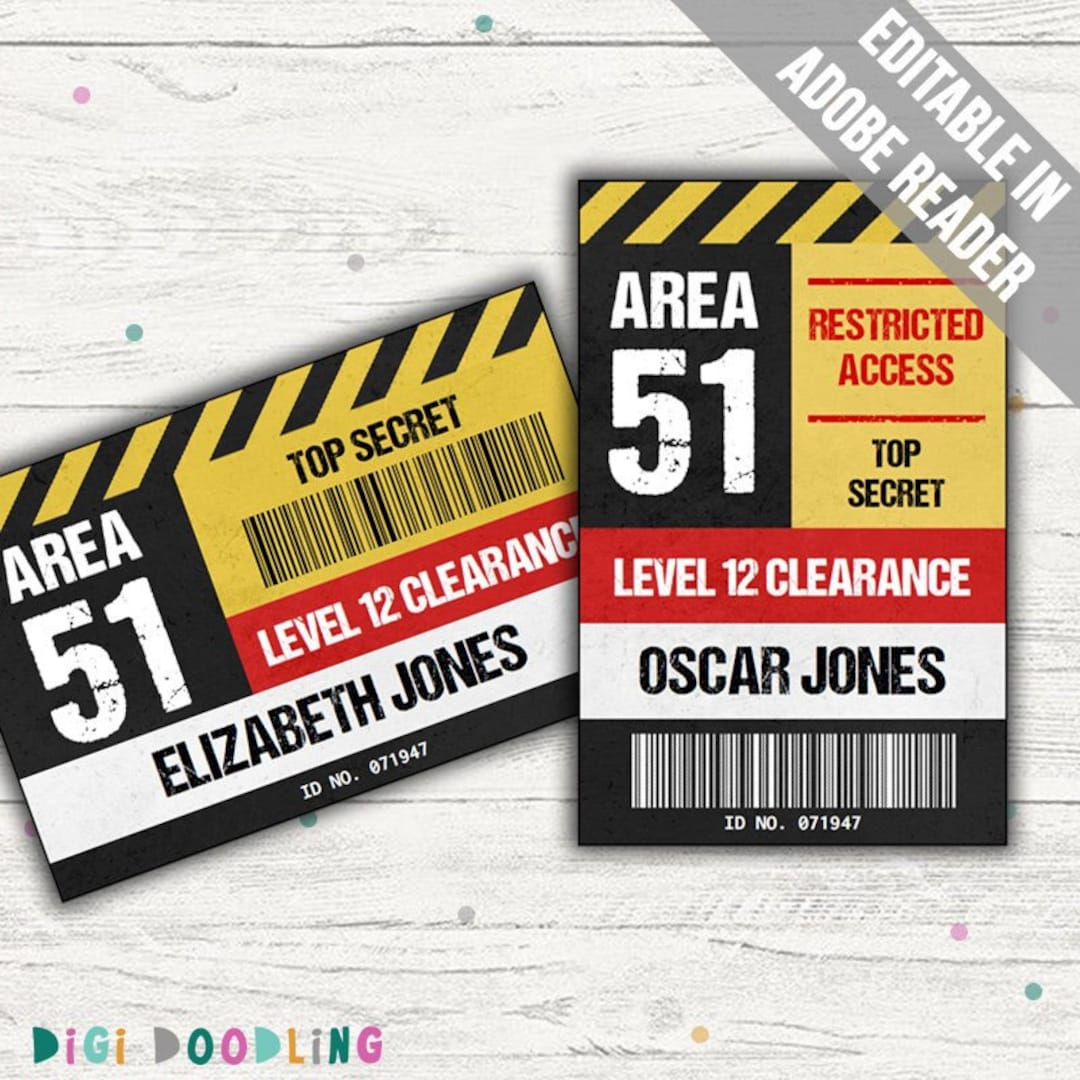 Area 51 Secret Government Base ID Badge Template. Area 51 Security ...