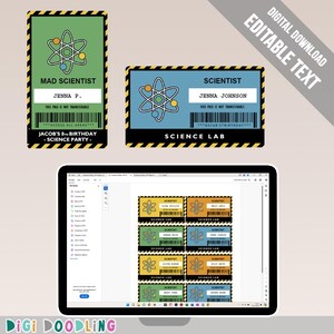 Science Party VIP Pass Template: Editable Scientist Name Tag (digital ...